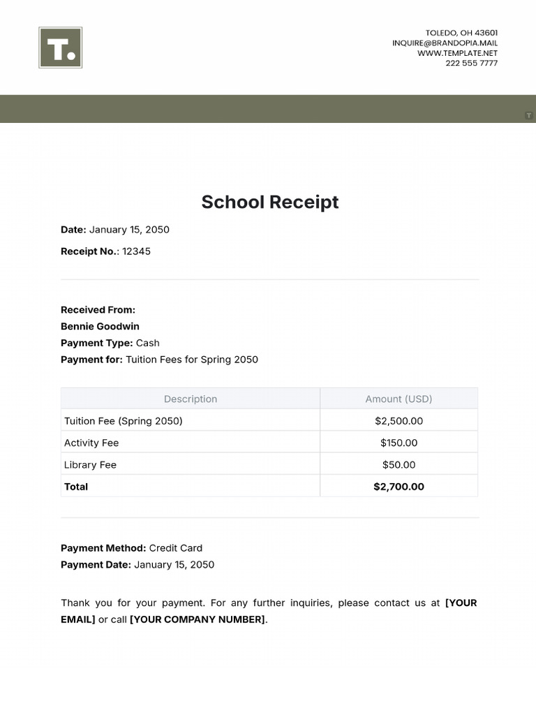 School Receipt Template | PDF