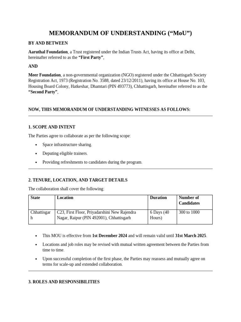 MoU Between NGOs | PDF | Memorandum Of Understanding | Private Law