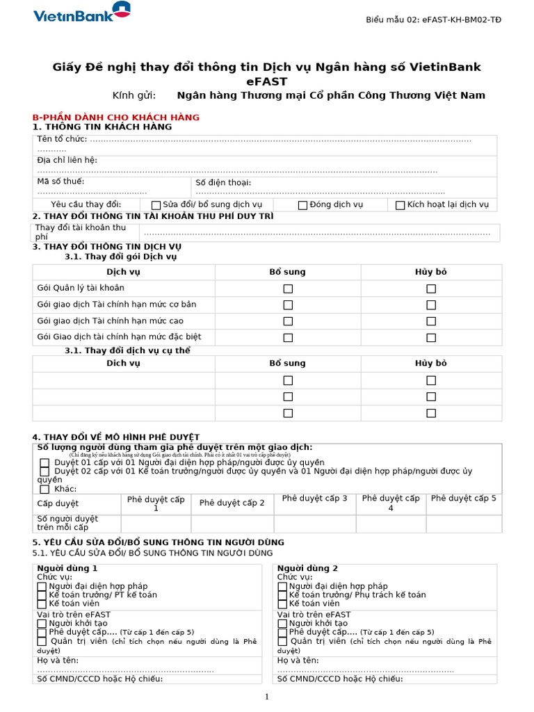 Bieu Mau 02a - Thay Đổi Thông Tin eFAST | PDF
