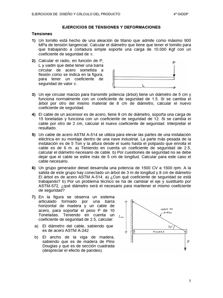 Ejercicios Esfuerzos, Tensiones y Deformaciones | PDF | Estrés (Mecánica) | Tornillo