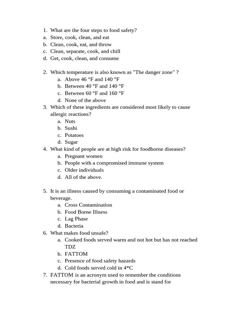 Mcq on Food Safety | PDF | Foodborne Illness | Food Safety
