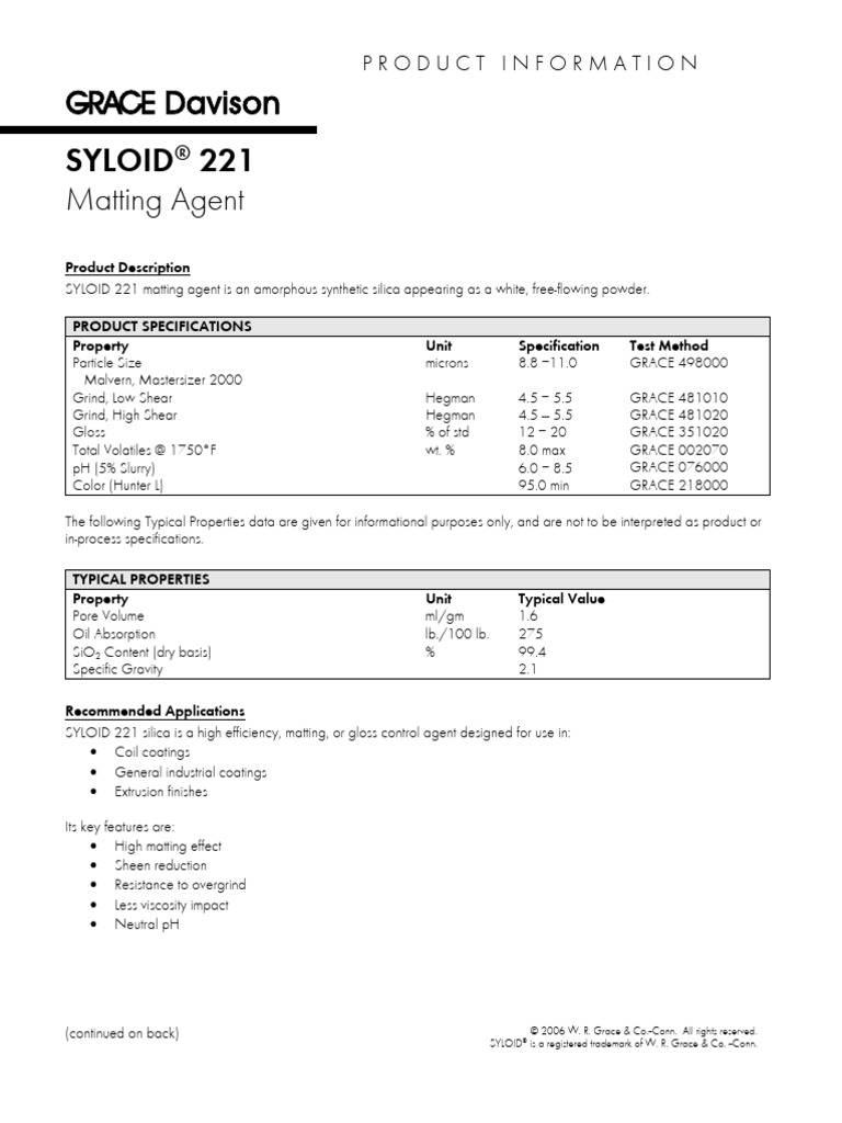 SYLOID 221_PI_042606 | PDF | Silicon Dioxide | Materials