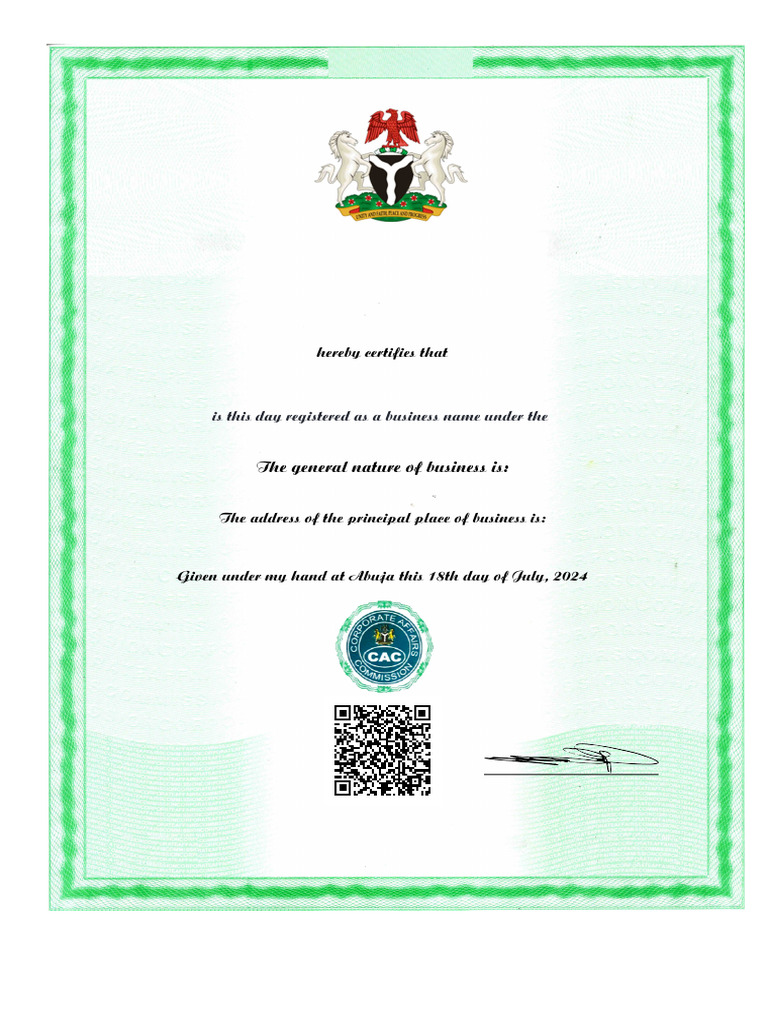 Certificate of Registration: Business Name Registration No. 7720802 | PDF