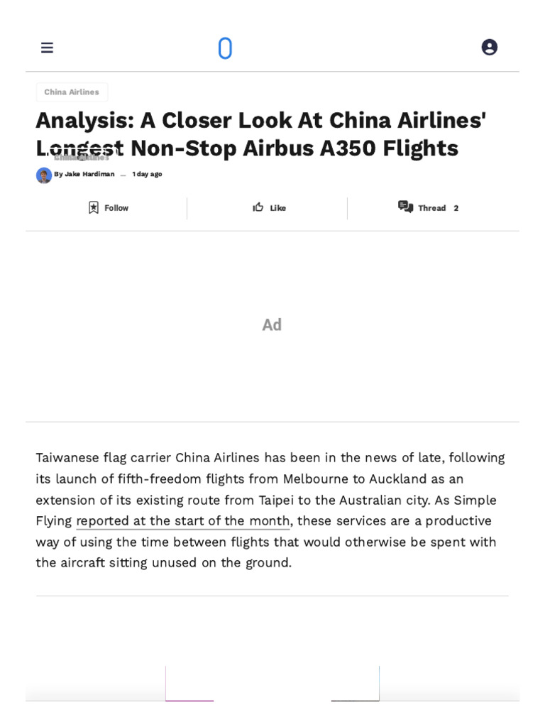 Analysis - A Closer Look at China Airlines' Longest Non-Stop Airbus A350 Flights | PDF ...