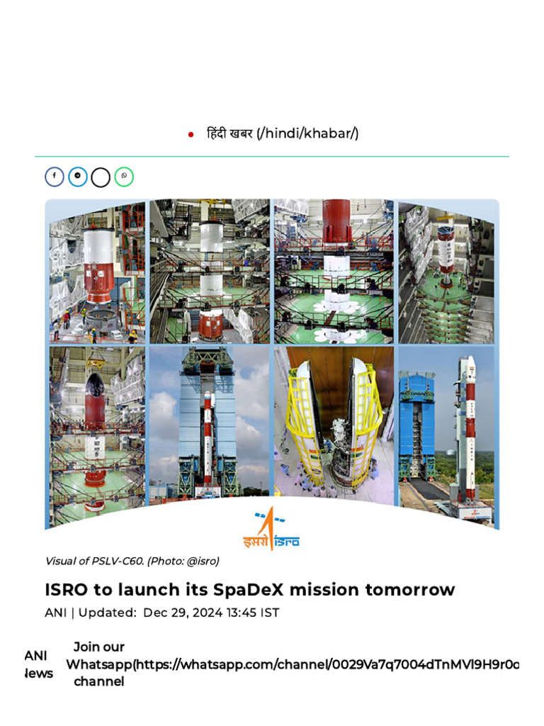 ISRO To Launch Its SpaDeX Mission Tomorrow | PDF | Space Rendezvous ...