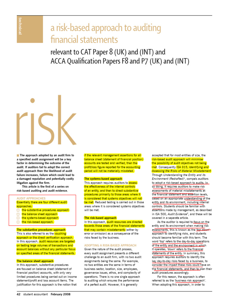 A Risk-Based Approach To Auditing Financial Statements ACCA | PDF ...