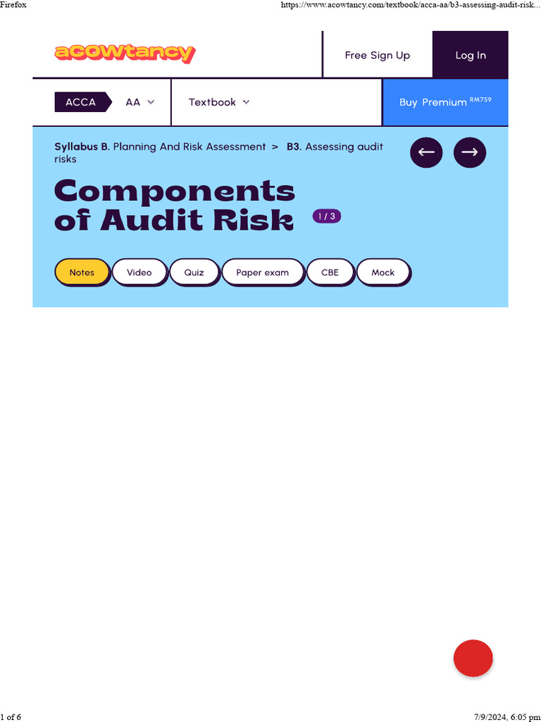 ACCA - Components of Audit Risk | PDF