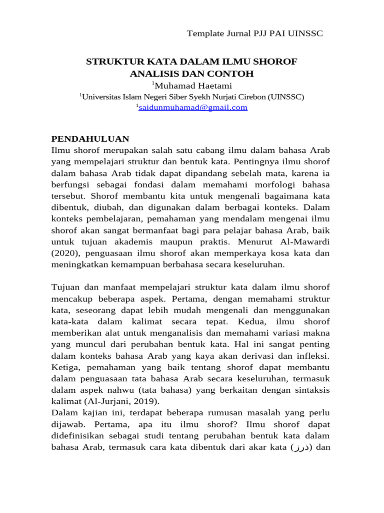 Kelompok 6 Stuktur Kata Dalam Ilmu Shorof Analisis Dan Contoh | PDF