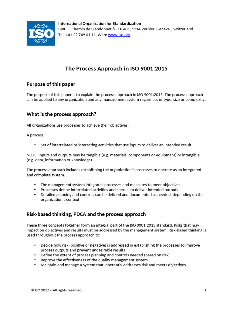 N 1289 - Guidance On The Process Approach | PDF | Iso 9000 | Business