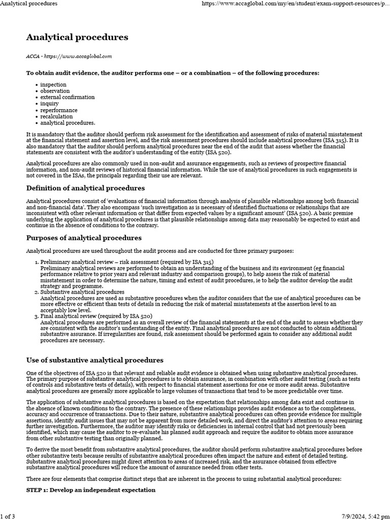 Analytical Procedures - ACCA | PDF | Audit