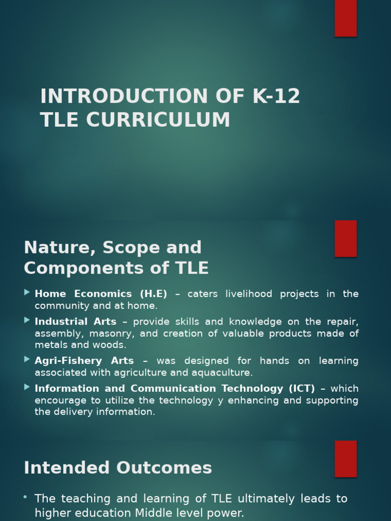 Introduction of K 12 Tle Curriculum | PDF
