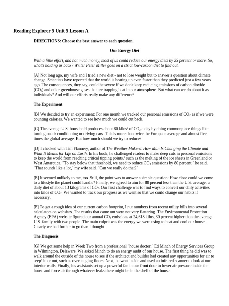 Reading Explorer 5 Unit 5 Lesson A - STUDENT | PDF | Greenhouse Gas ...