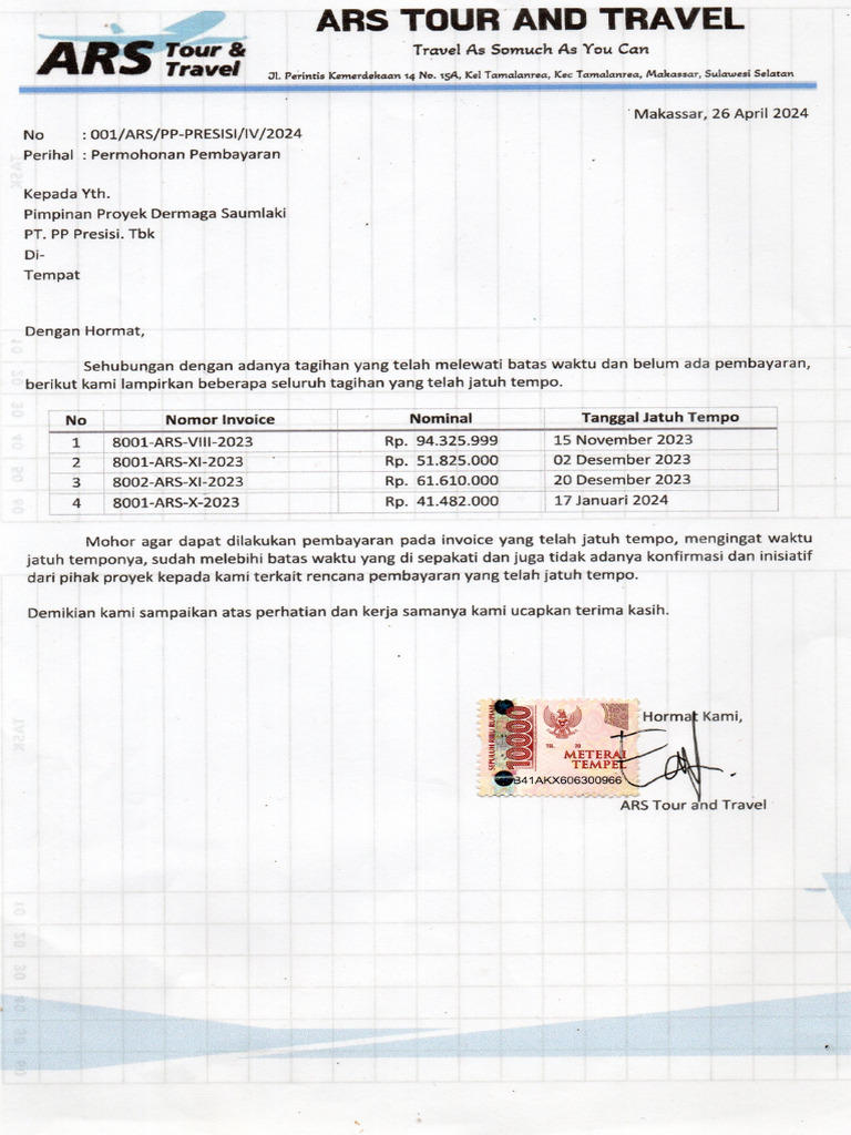 PERMOHONAN PEMBAYARAN ARS | PDF