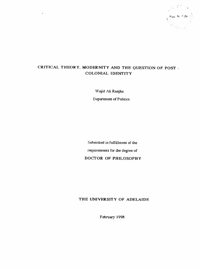 Ranjha-Critical Theory Modernity and Pstcolonial Identity | PDF