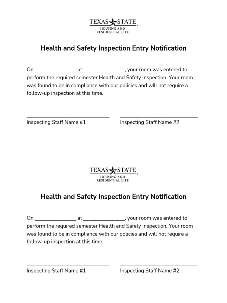 Health and Safety Inspection Entry Notification | PDF