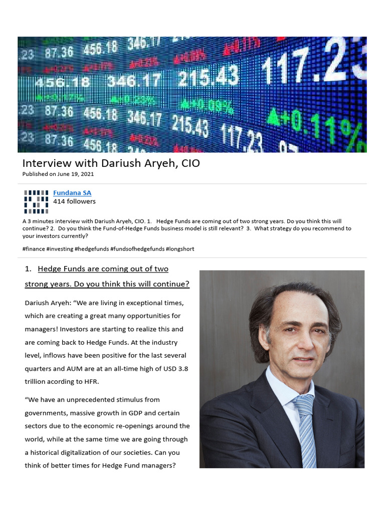 Interview Dariush Aryeh 2021 | PDF | Hedge Fund | Investment Management