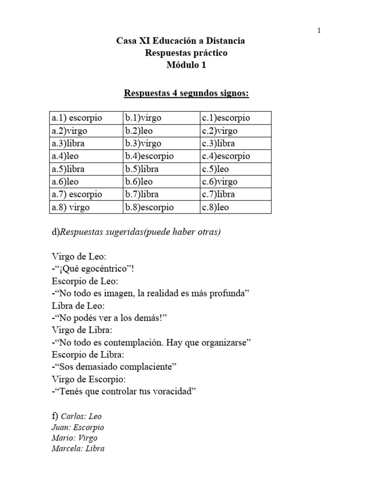 Respuestas 4 Segundos Signos | PDF