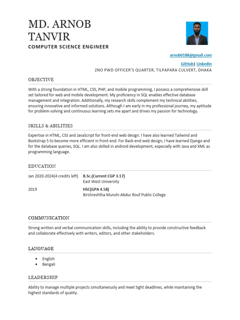 Arnob Tanvir Resume | PDF