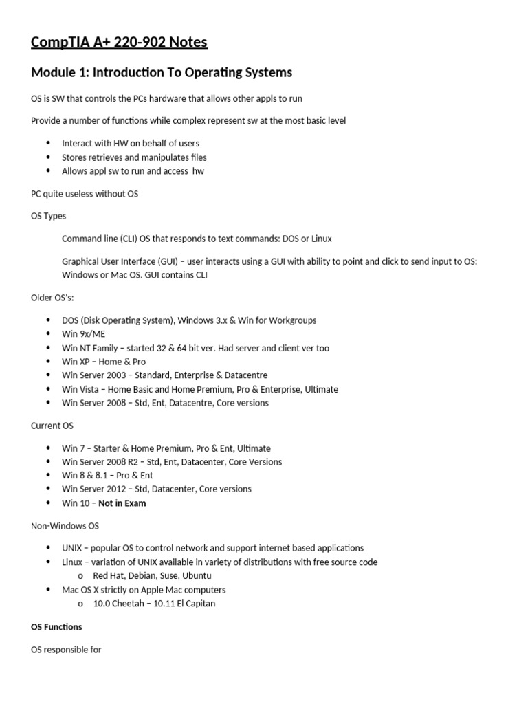 CompTIA A+ 902 Notes Icollege | PDF | Windows Registry | Operating System