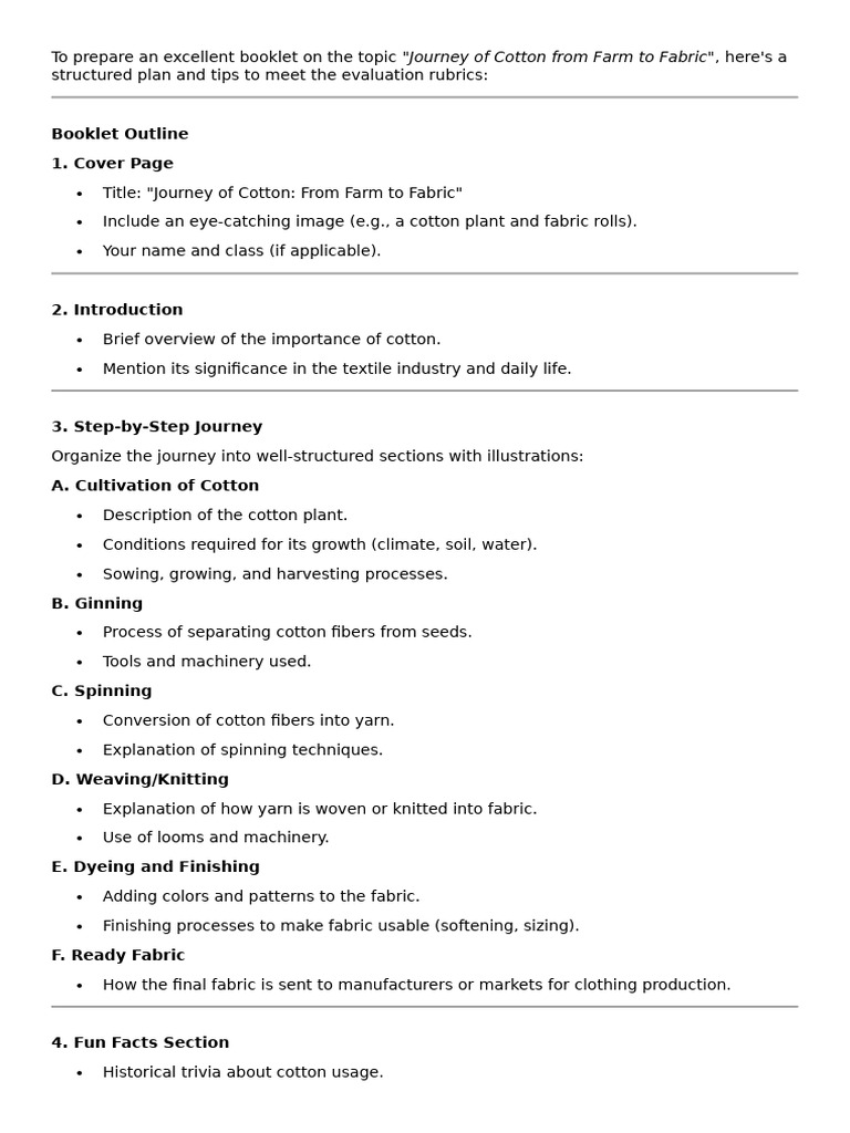 To prepare an excellent booklet on the topic | PDF | Textiles | Cotton