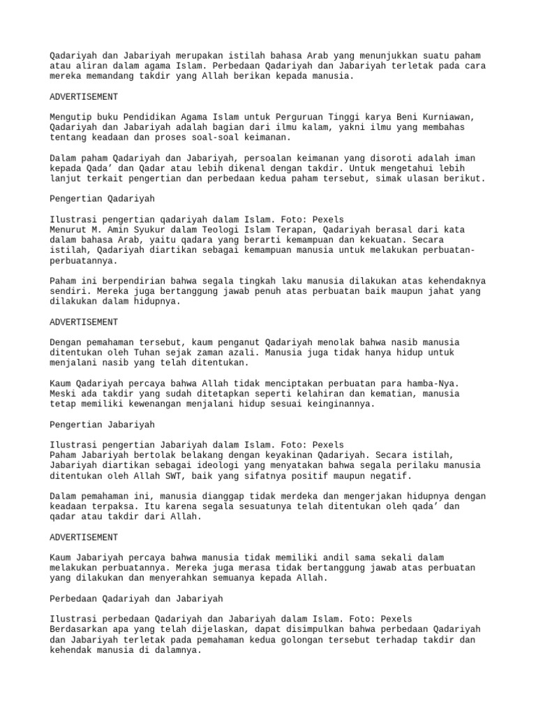 Qadariyah vs Jabariyah: Takdir dalam Islam | PDF