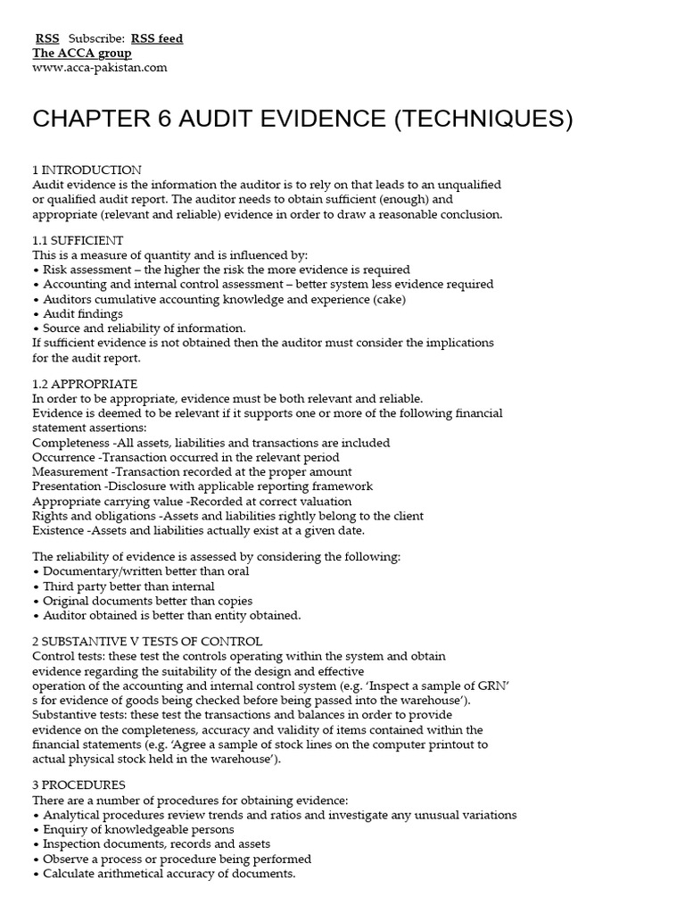 CHAPTER 6 AUDIT EVIDENCE (TECHNIQUES) - The ACCA Group | PDF | Audit ...