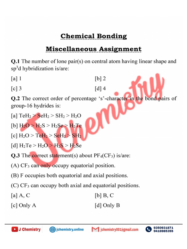 Chemical Bonding Miscellaneous Assignment | PDF
