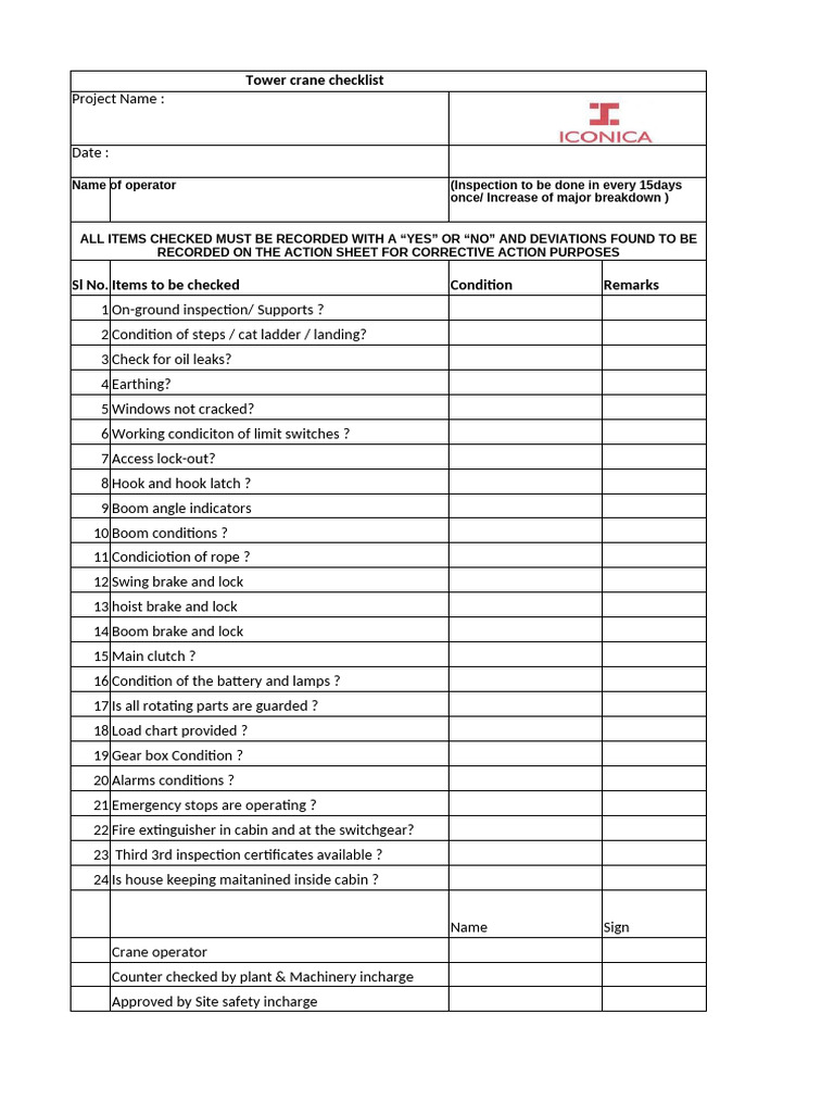 20-Tower Crane Checklist | PDF