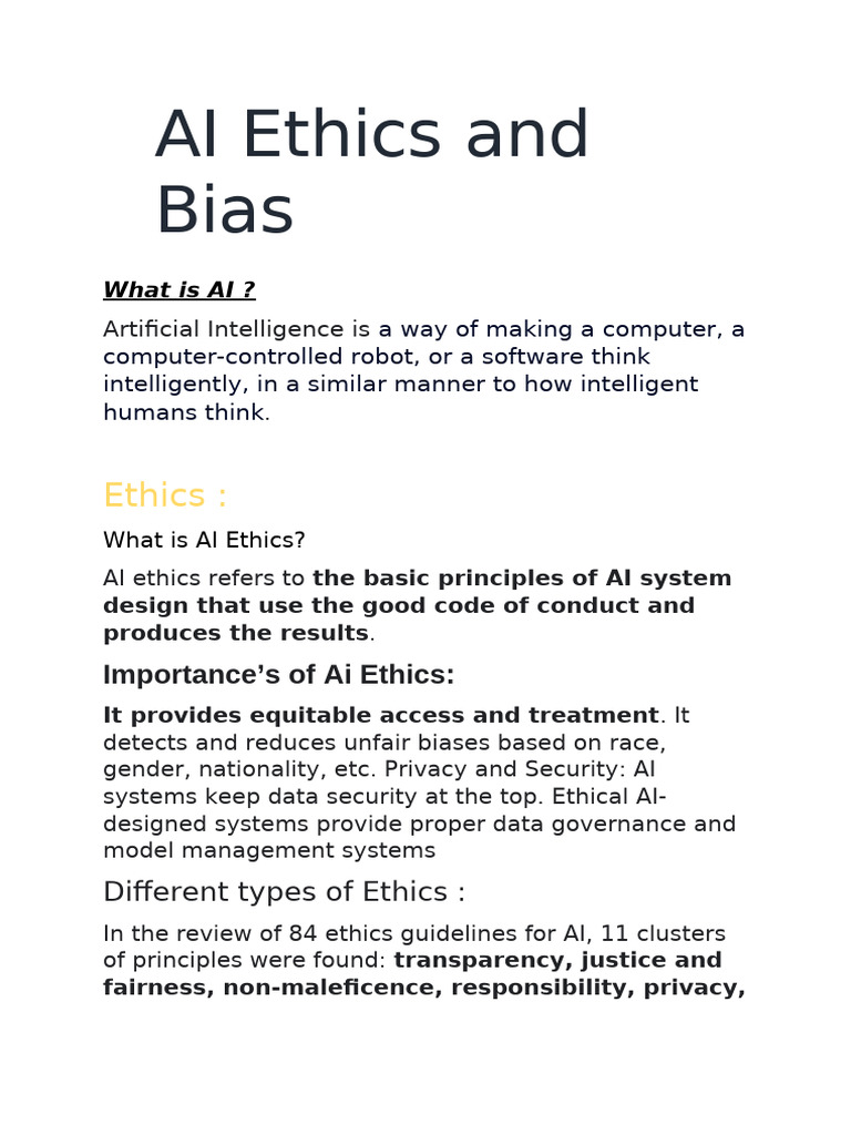 AI Ethics and Bias 10B k.nihin and s.vignesh | PDF | Artificial Intelligence | Intelligence (AI ...