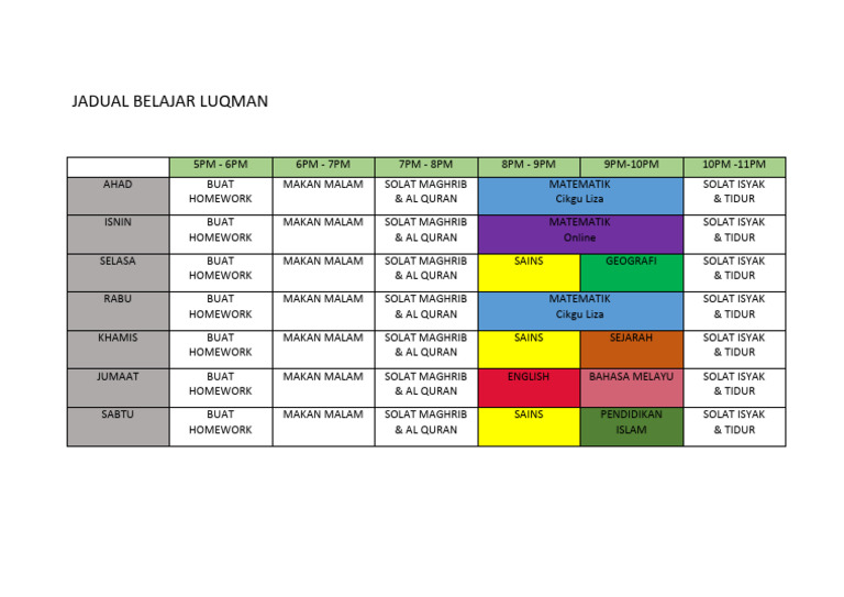 JADUAL BELAJAR LUQMAN | PDF