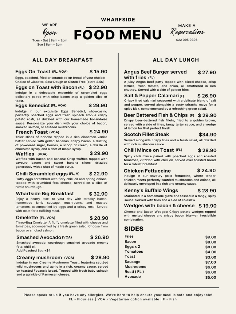 Cream and Black Minimalist Cafe Menu.pdf | PDF | Bacon | French Fries