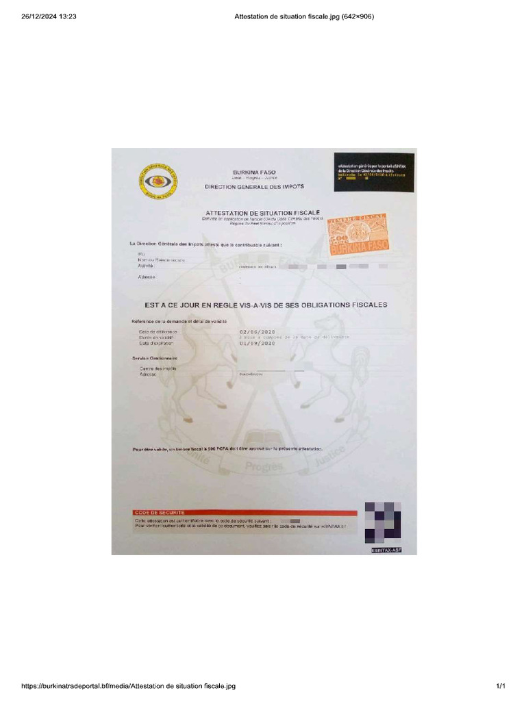 Attestation de Situation Fiscale | PDF