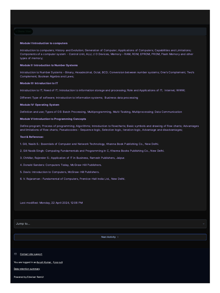 2 - Sem 1 - CSIT113 - Syllabus | PDF