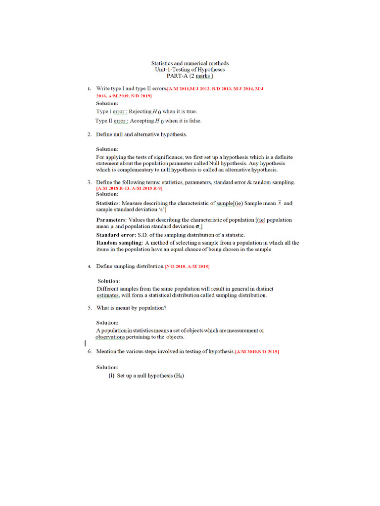 Stat & N.M Unit-1 | PDF