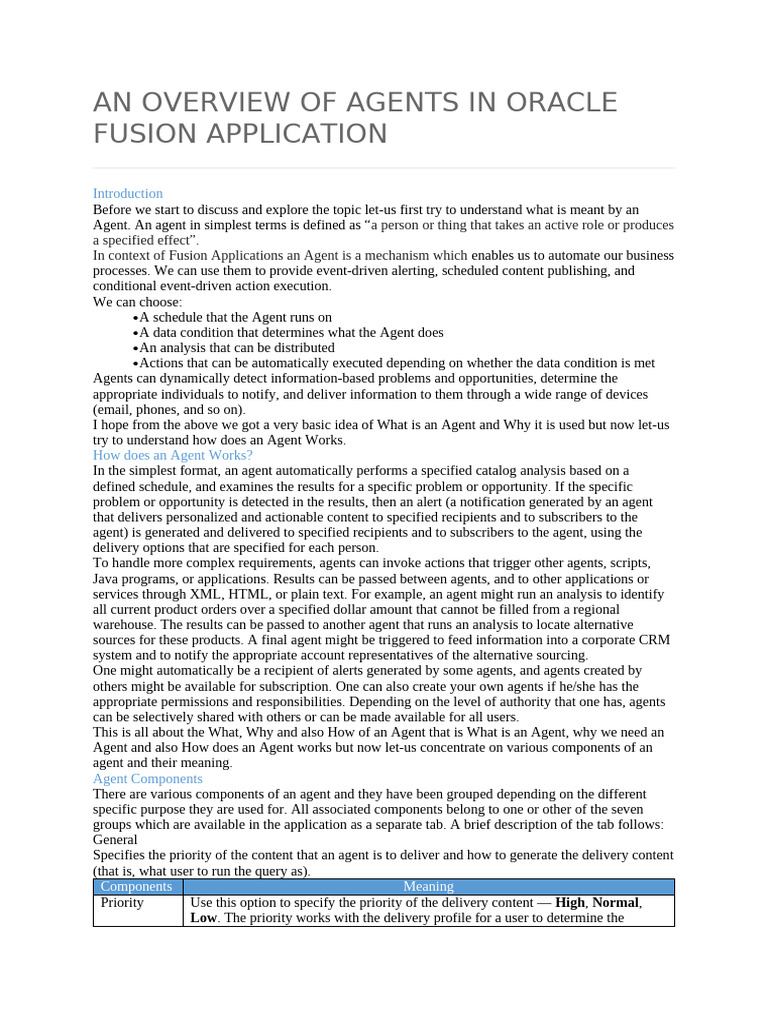 Understanding Agents in Oracle Fusion | PDF | Comma Separated Values ...