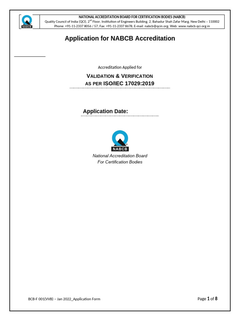 BCB F001 - VVB - Application Form - Jan 2022 | PDF | Verification And Validation