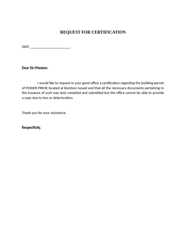 Building Permit Certification Request | PDF