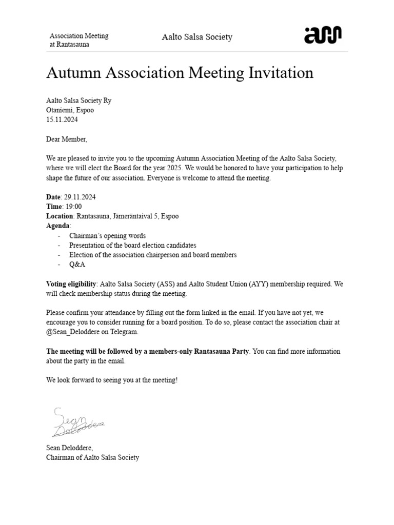 Association Meeting Invitation Letter | PDF