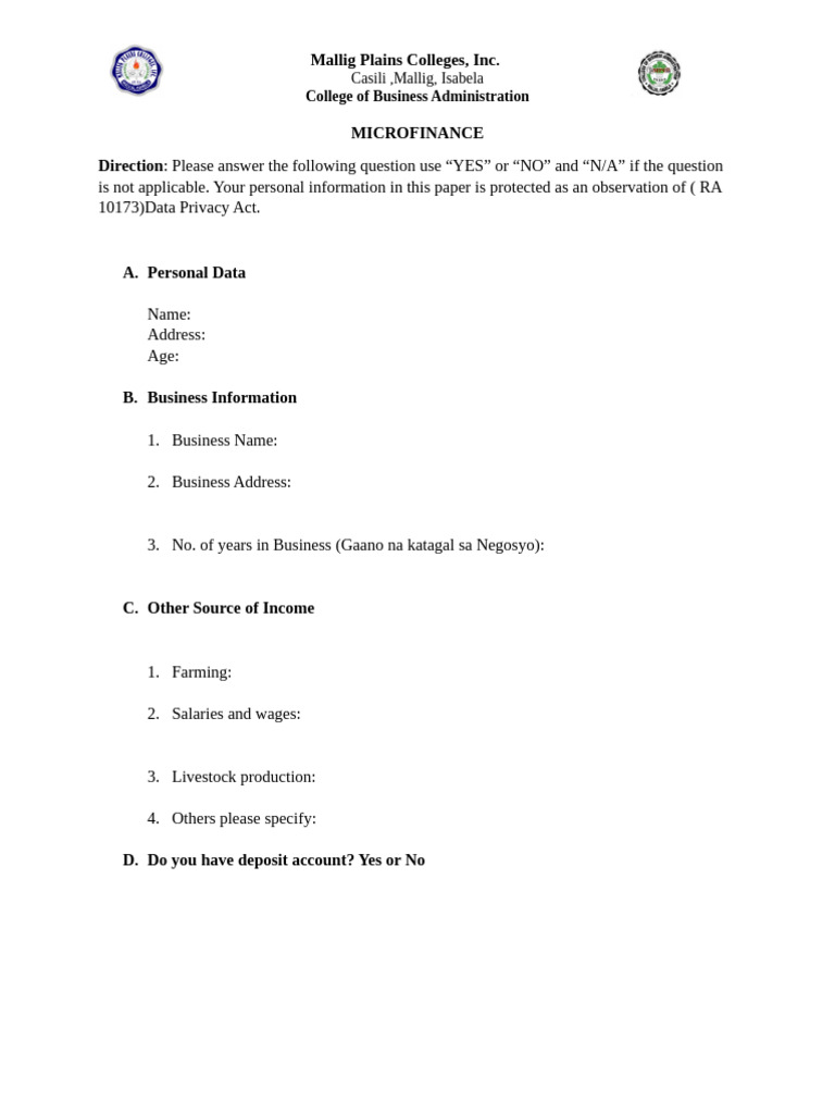 Microfinance Survey Activity | PDF