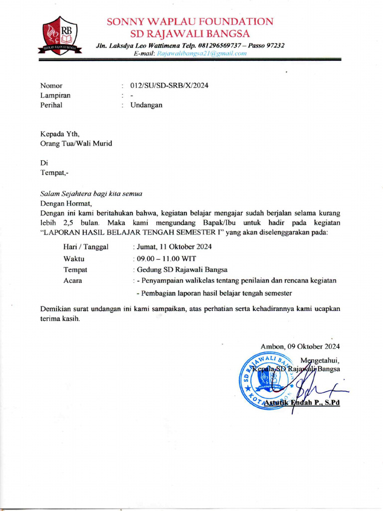 Surat Undangan SD 11 Oktober 2024 | PDF