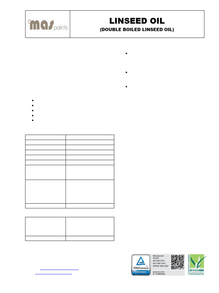 Linseed Oil Datasheet | PDF | Paint | Materials