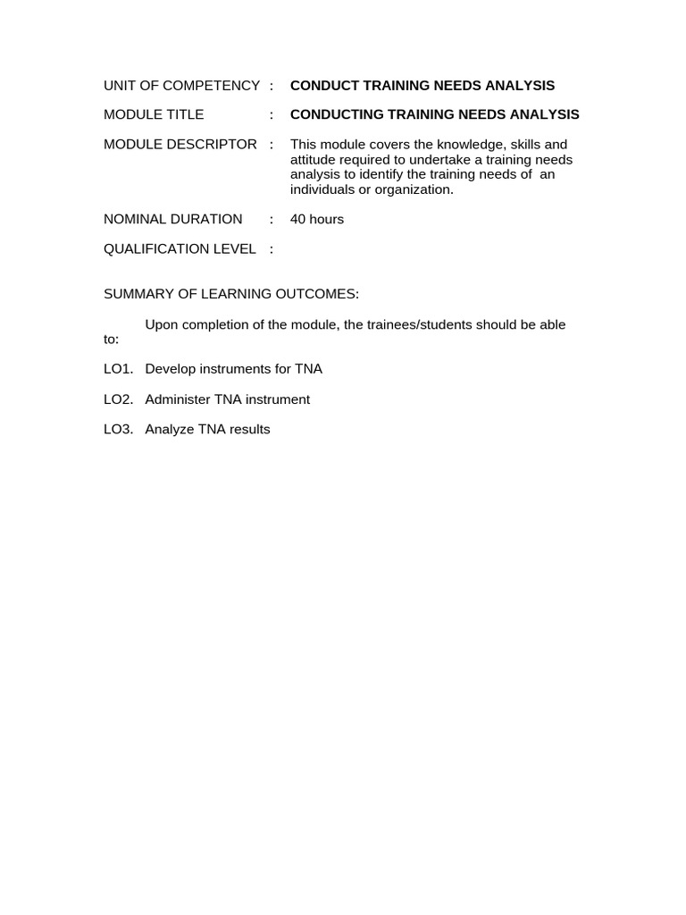 Training Needs Analysis Example | PDF | Methodology | Educational ...