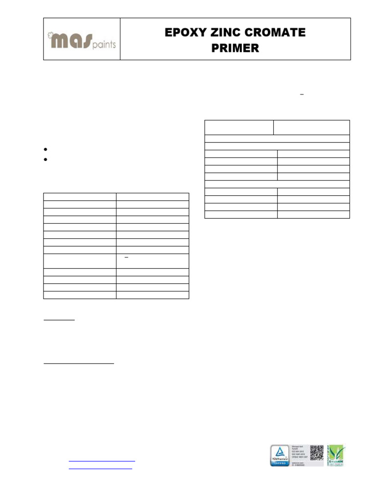 Epoxy Zinc Chromate Primer Datasheet | PDF | Epoxy | Paint