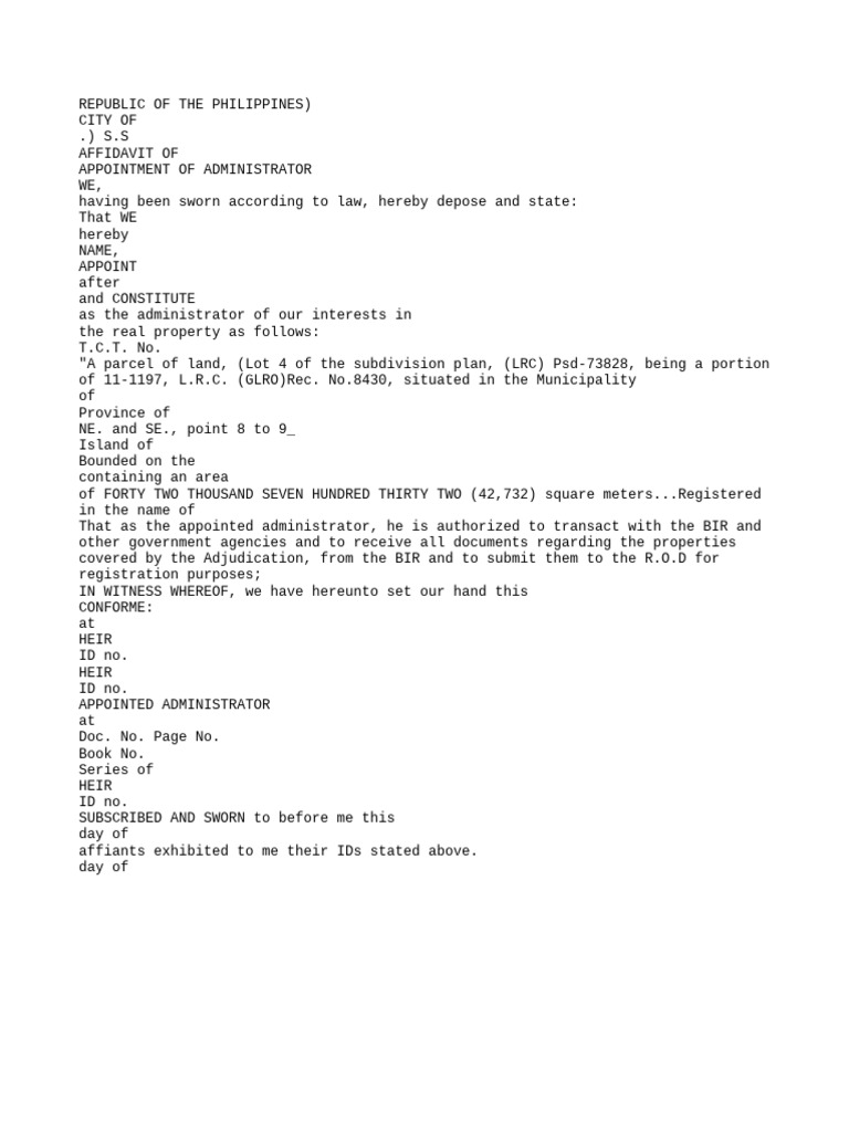 Affidavit of Appointment of Administrator | PDF