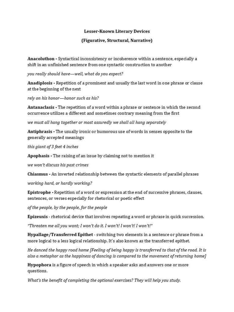 Lesser-Known Literary Devices | PDF | Linguistics | Syntax