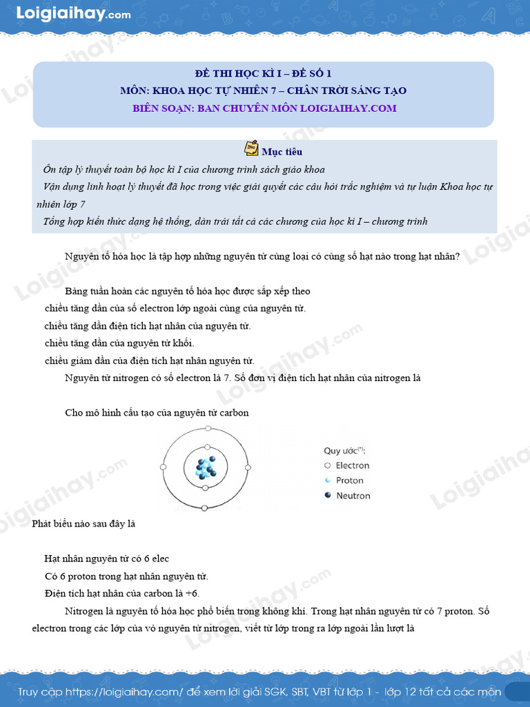 Đề TN KHTN cuối kỳ 1 | PDF