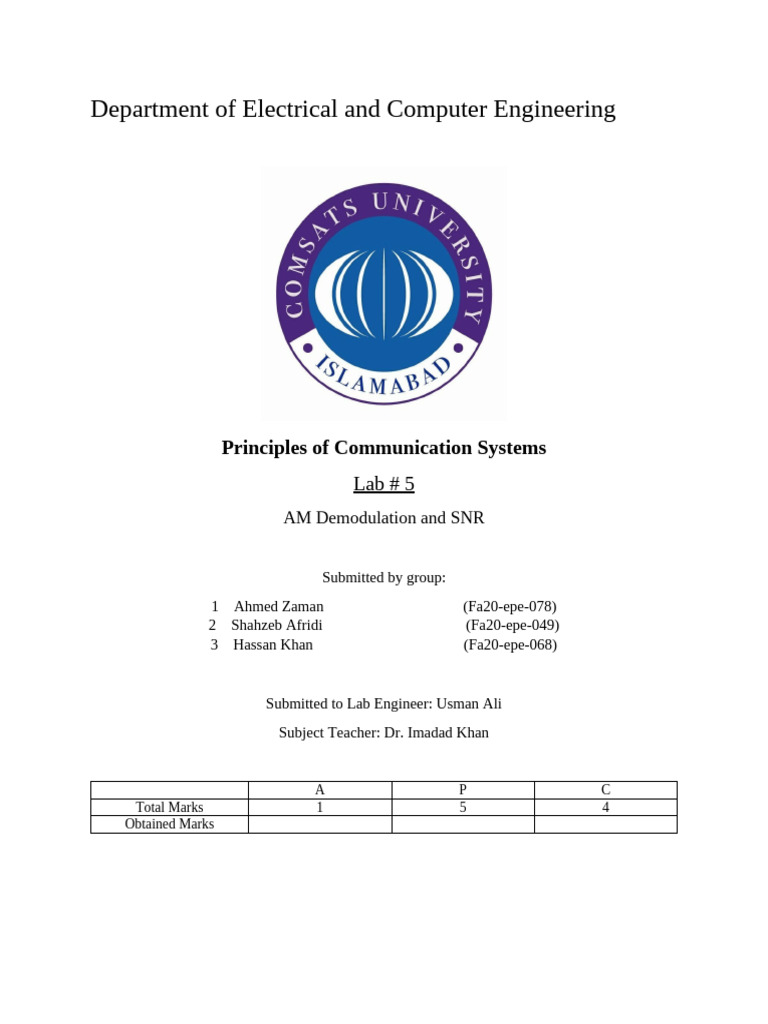 Poc lab 5 | PDF | Signal To Noise Ratio | Frequency Modulation Poc lab 5 | PDF | Signal To Noise Ratio | Frequency Modulation
