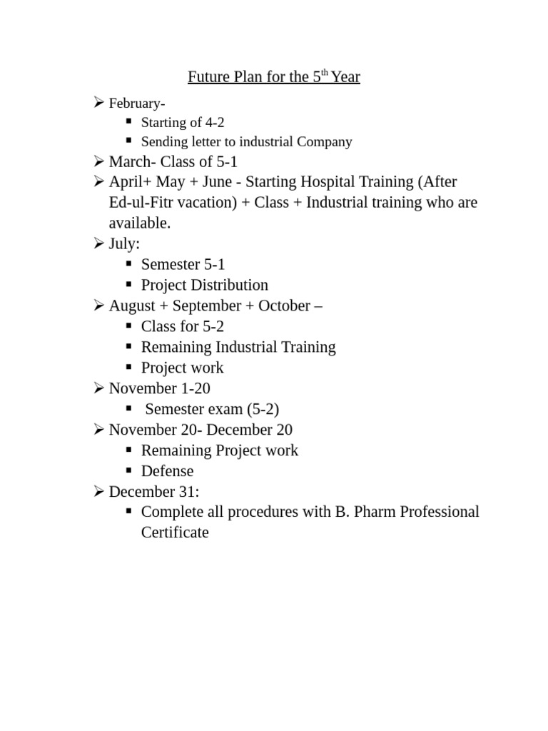 Future Plan For The 5th Year | PDF