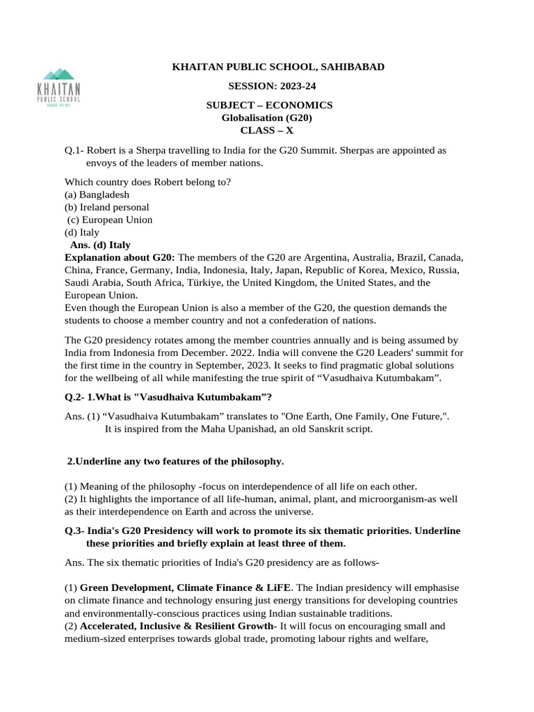 CBQ Ch-4 G20 Globalisation | PDF | Sustainability | Economies