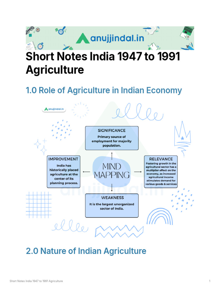 Short Notes India 1947 To 1991 Agriculture 1 Lyst1716294088762 | PDF ...